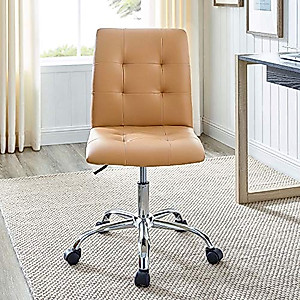 Modway Prim Ribbed Armless Mid Back Swivel Conference Office Chair In Tan