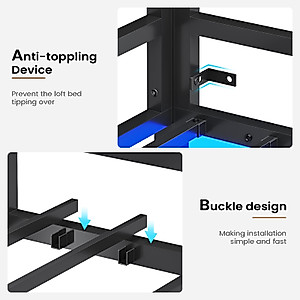 Hasuit Twin Loft Bed with LED Lights, Metal Loft Bed Twin Size with Full-Length Guardrail &Clothes Rack, Heavy Duty Metal Loft Bed Frame, Space-Saving, Noise Free, No Box Spring Needed, Black
