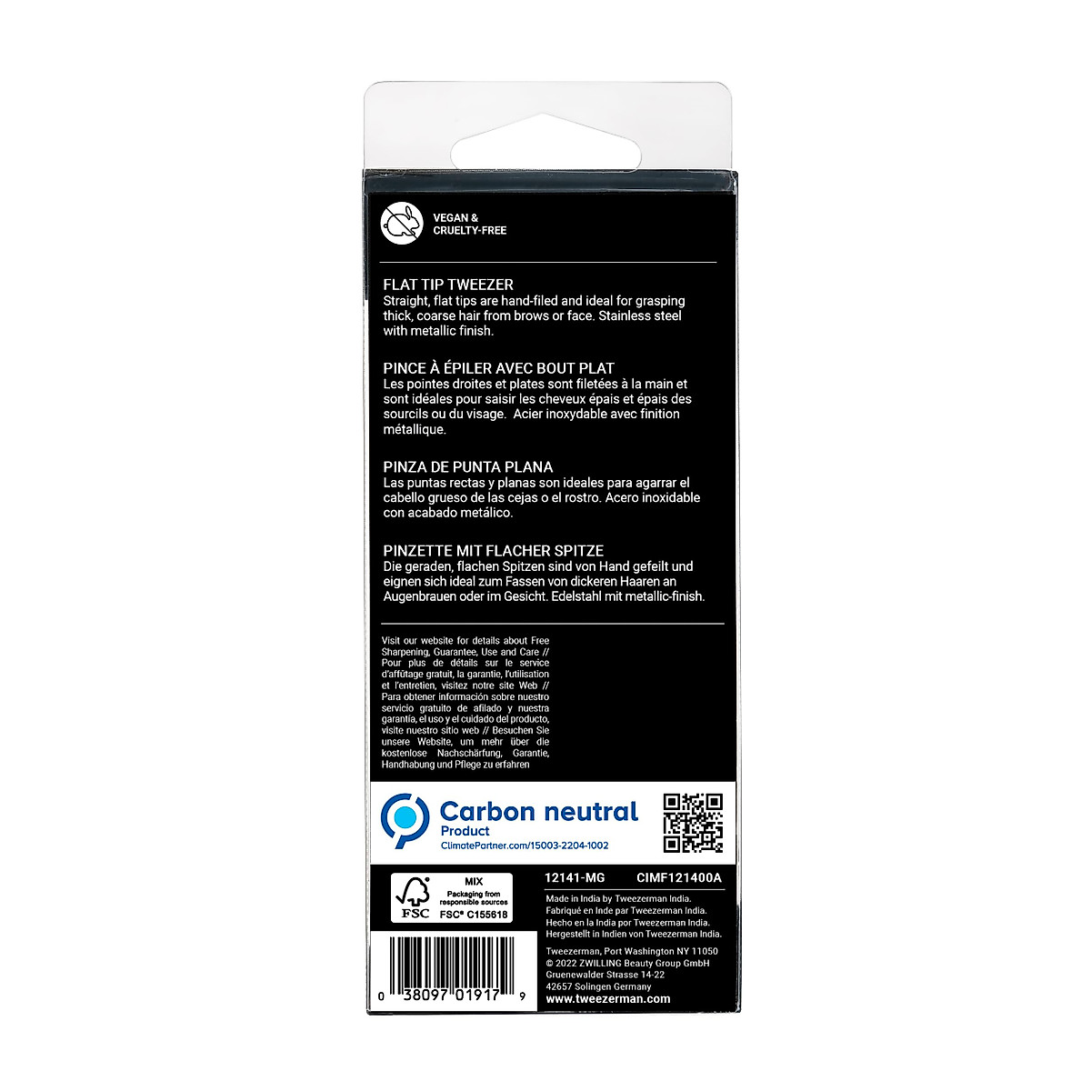 Tweezerman G.E.A.R. Flat Tip Tweezer for Women and Men