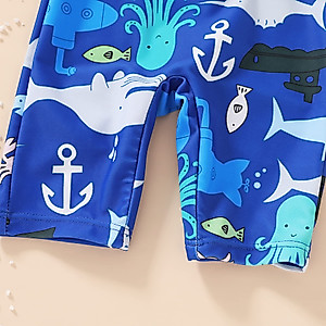 HAPPYMA Newborn Infant Baby Boys Swimsuit One-Piece Zipper Cartoon Fish Print Bodysuit Sunsuit Swimwear Bathing Suit (Blue, 0-3 Months)