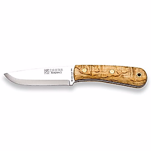 Joker Knife Mountaineer S CL135, 4.3 in. Blade Sandvik 14C28N, Curly Birch Handle, Brown Leather Sheath, Tool for Fishing, Hunting, Camping and Hiking