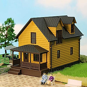 N Scale Model Building 1:160 Residential Modern House Assembled Architectural for Model Train Layout Diorama JZN01 (Yellow)