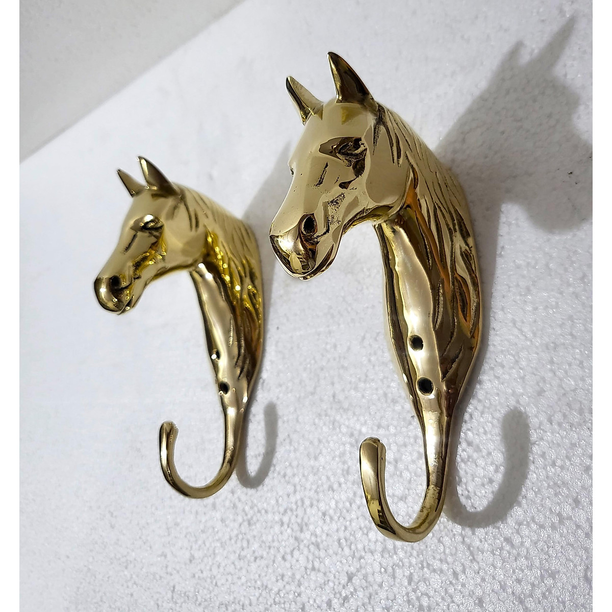 Brass Horse Head Wall Mount Hooks Set of 2 Pieces Sculpture Unique A Excellent Item for Home | Office | Restaurant Decorative Item Statue Coat Hook by INDIAART12