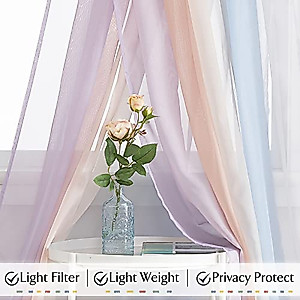 RYB HOME Canopy Bed Curtains - Soft Sheer Valance Curtains Backdrop for Dining Living Room Stage Events Sliding Door, 60 inch Wide x 216 inches Long, 1 Pair,Light Rainbow