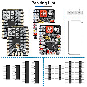 MakerFocus M5Stack M5Stamp Pico Development Kit: 2pcs ESP32-PICO-D4 2.4GHz WiFi IoT Development Board Microcontroller Industrial, Smart Home, Medical Supports Ar duino, MicroPython, ESP32-IDF, UIFlow