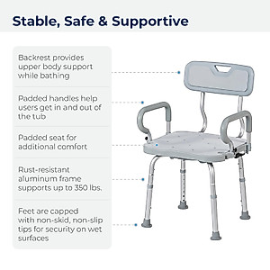 Drive Medical PreserveTech 360-Degree Swivel Shower Chair with Arms & Back, Grey
