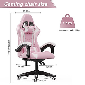 Computer Gaming Chair for Girl Teens, Seat Height Adjustable and Lumbar & Head Support Pink and White