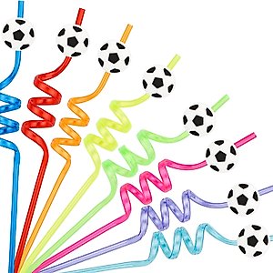 24Pcs Soccer Party Straws for Soccer Party Favors, Soccer Ball Themed Party Decorations Reusable Soccer Themed Straws for Sports Party Supplies for Kids Boys Girls