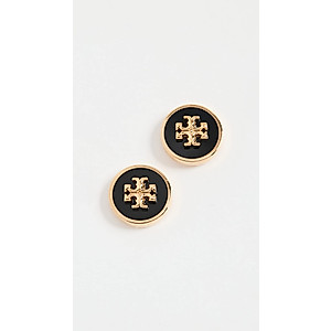 Tory Burch Women's Kira Enamel Circle Stud Earrings, Tory Gold/Black, One Size