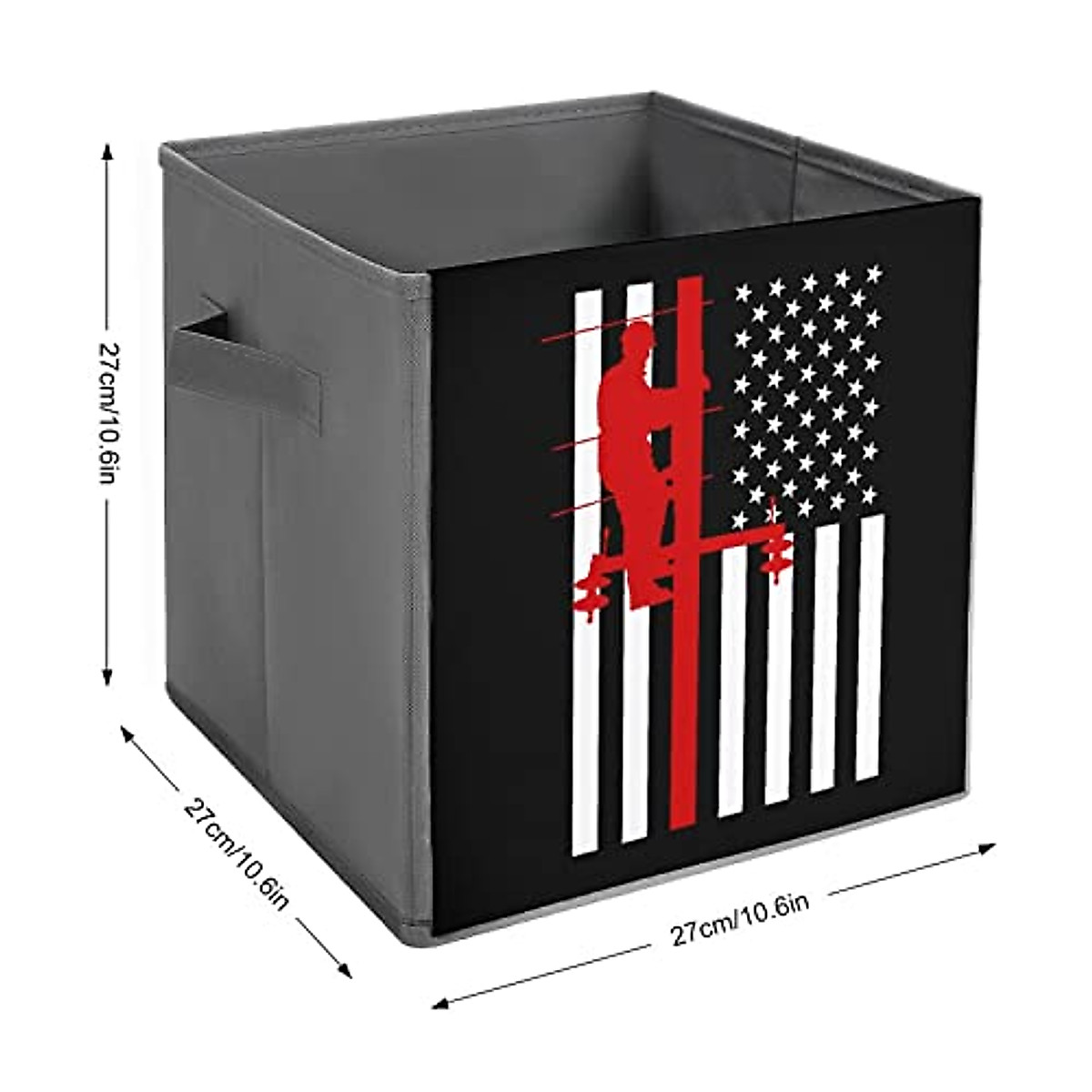 American Flag Electric Cable Lineman PU Leather Collapsible Storage Bins Canvas Cube Organizer Basket with Handles