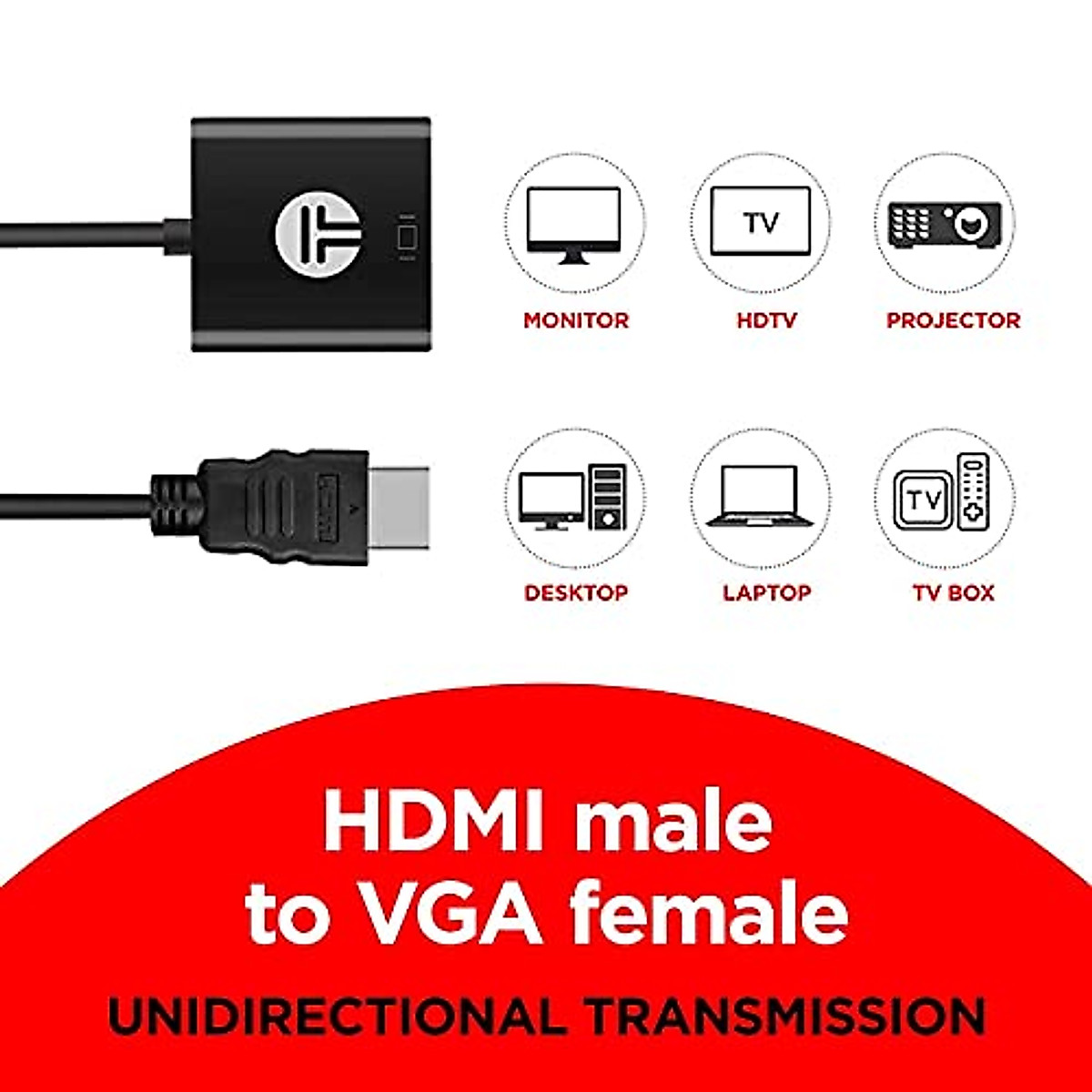WE LOVE TEC HDMI to VGA (Black) HDMI Male to VGA Female Adapter Compatible with Laptop, Desktop, Computer, PC, Projector, HDT, Monitor, Chromebook and More, 5-Pack
