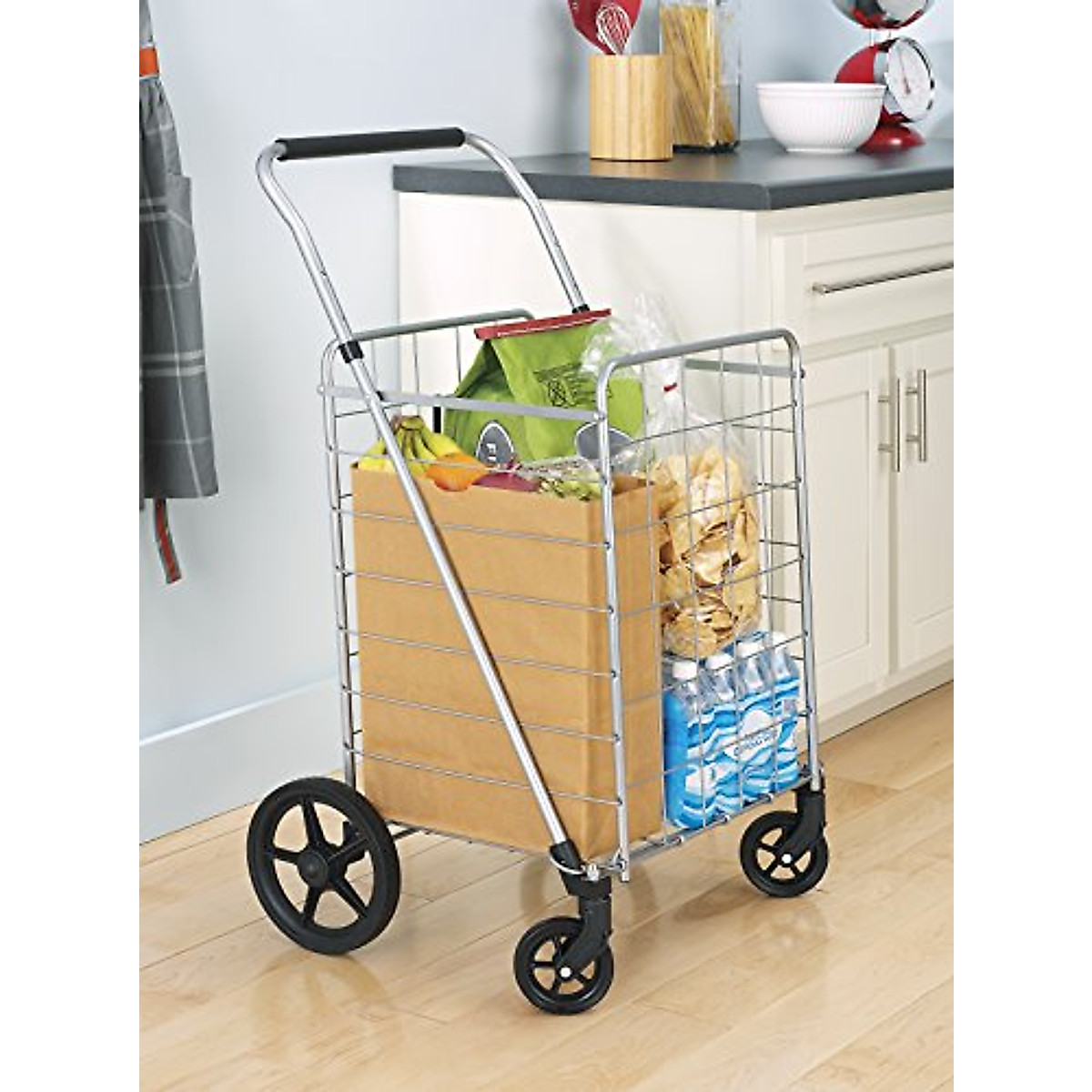 Whitmor Utility Cart with Adjustable Height Handle-Silver/Black