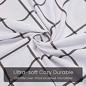 SLEEP ZONE Bedding Duvet Cover Sets Printed Grey Grid Pattern 120gsm Ultra Soft Zipper Closure Corner Ties, Grey Grid on White, King (104 x 90 inch | 2 Pillow Shams)