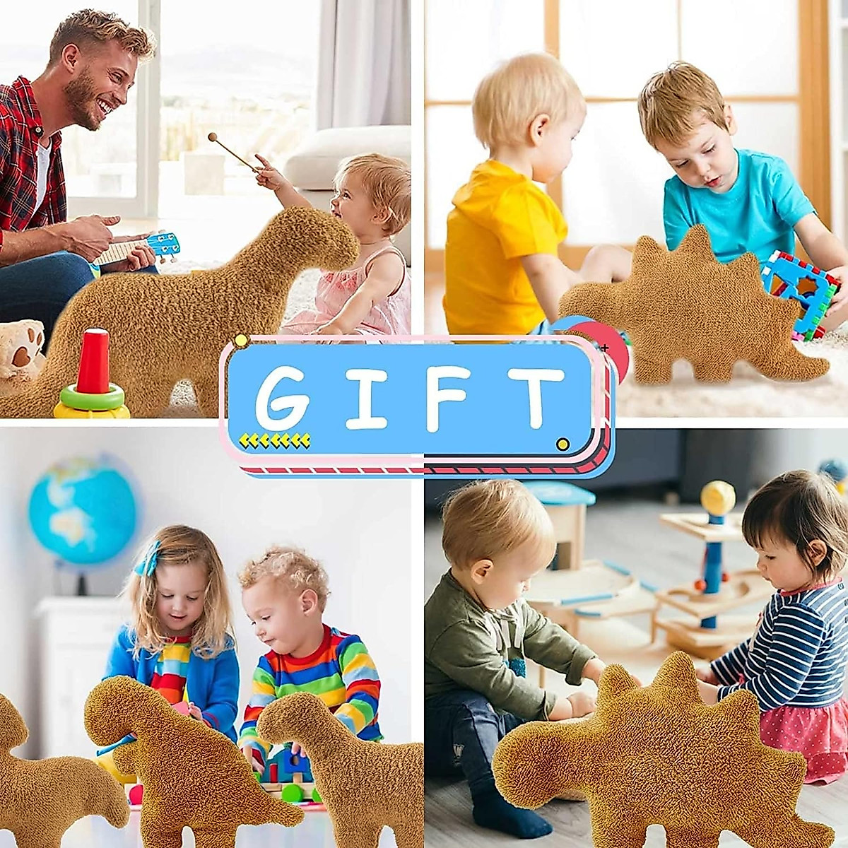 ULTHOOL 3PCS Dino Nugget Set Stegosaurus Brontosaurus Tyran rex Plush Toys, Dino Chicken Nugget Plushies Pillow, Creative Dinosaur Stuffed Animal Doll for Boys and Girls Birthdays Gift