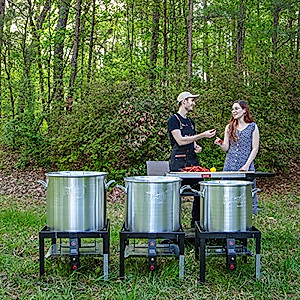 FEASTO 80QT Aluminum Boil Pot with Basket Perfect for Seafood Boiling and Steaming, Outdoor Propane Gas Cooker with Adjustable 0-10 PSI Regulator, Non-Assembly Frame Stand