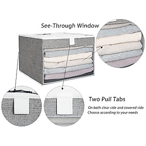 StorageWorks Closet Storage Bins with Clear Window 3 pack, 32L Storage Bins with Lids, Decorative Storage Boxes with Lids and Soft Rope Handles 3 pack