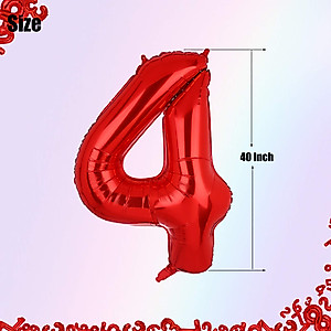 40 Inch 4 Red Number Balloons Mylar Foil Helium Digital Balloons Baby Shower 4st Birthday Party Decor Supplies…