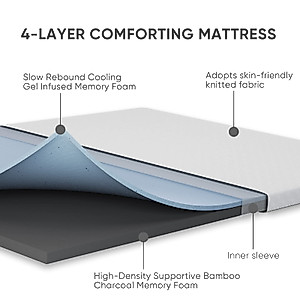 FlexPedic Flex Fresh Slow Rebound 2 Inch Cooling Gel and Charcoal Infused Memory Foam Mattress Topper with Removable Cover, Twin Size