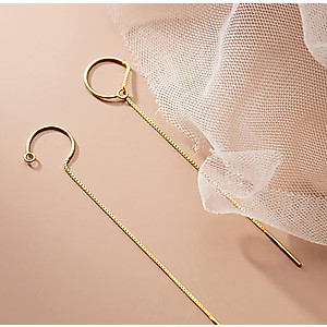 Reffeer Solid 925 Sterling Silver Dangle Chain Earrings Tassel Threader for Women Long Dangle Earrings Minimalist (B-18K Gold)