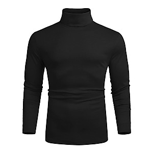 COOFANDY Men's Slim Fit Basic Turtleneck T Shirts Casual Knitted Pullover Sweaters Black