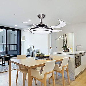 efperfect 48" Ceiling Fan Light Polished Chrome Clear Retractable Blades 3 Color Changes 3 Speeds LED Ceiling Fan with Remote Control for Living Room Bedroom Restaurant Kitchen