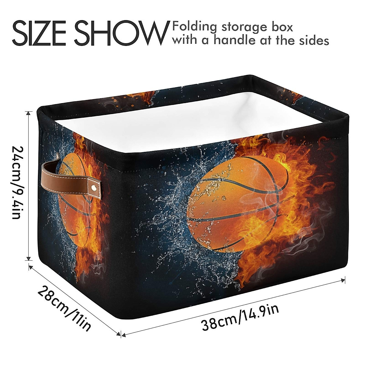 AUUXVA Storage Basket Fire Water Basketball Storage Cube Box Durable Canvas Collapsible Toy Basket Organizer Bin with Handles for Shelf Closet Bedroom Home Office