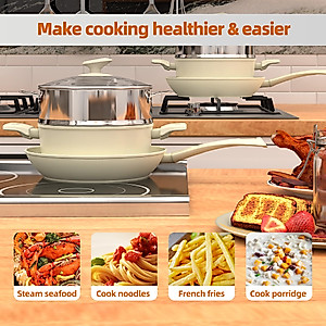 NICOMOW Kitchen Utensils Basic Kitchen Utensils,Non-Stick Coating Inside,Non-Slip Handles,Heat Resistant Lacquer (Set of 9),Easy to Clean,White