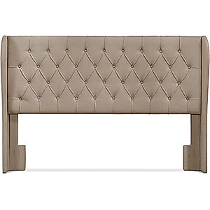 Lillian August Modern Wingback Upholstered Headboard with Diamond-Tufting, Soft Fabric Bedroom Accent Furniture, Eastern King, Beige