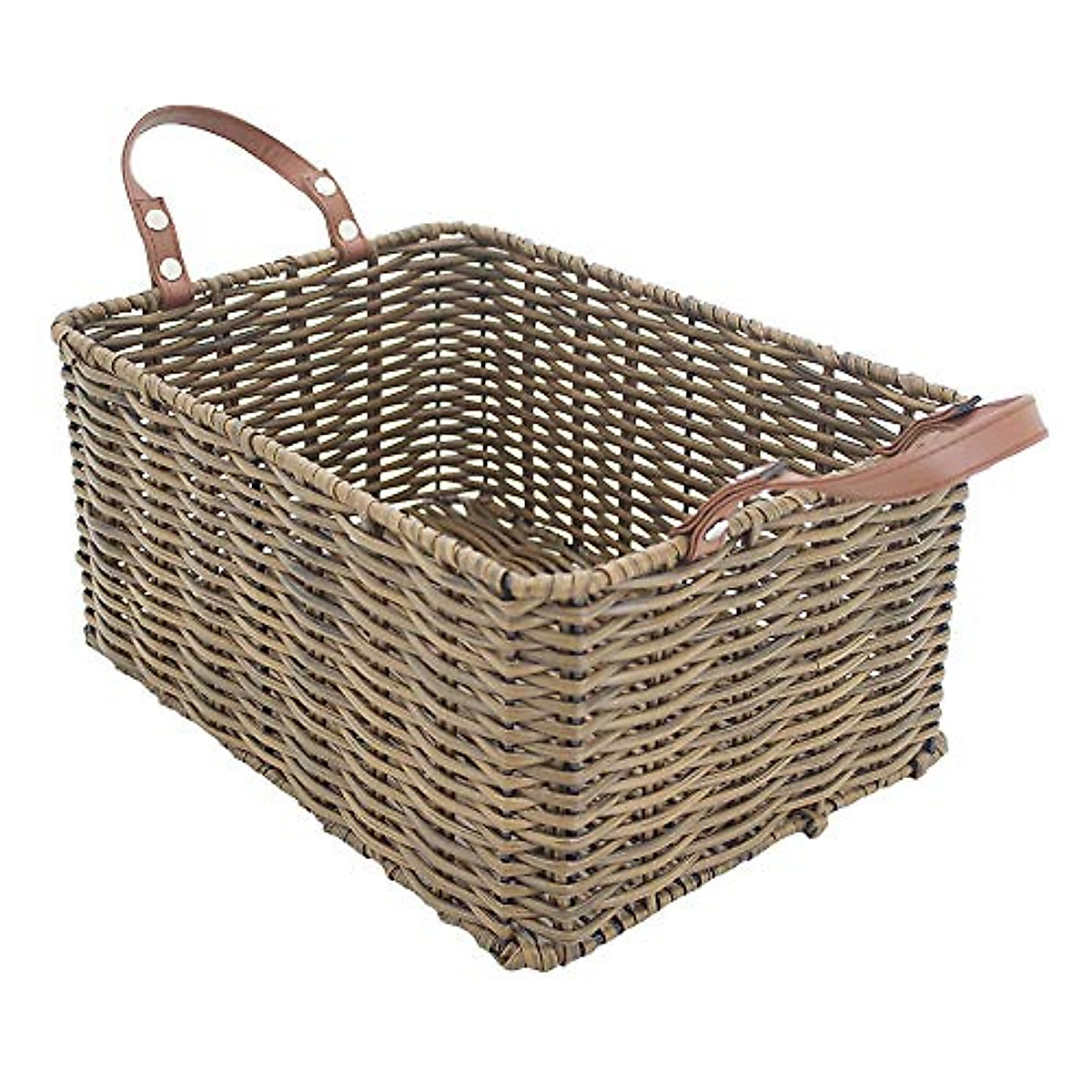 HDKJ PP Tube Storage Basket with handle,Rectangular storage basket,Decorative Home Storage Bins. (Brown, Middle)