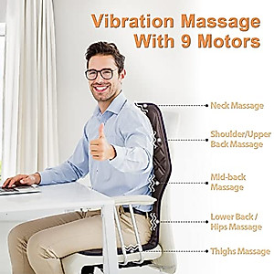 AOVOJRM Vibration Back Massager with Heat,Massage Chair Pad to Release Stress and Fatigu,9 Vibration Massage Nodes & 2 Heat Levels, Chair Seat Massager for Home Office, Gifts for Women/Men,PU Leather