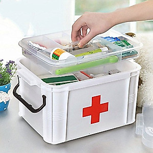 Levoberg Medicine Box Storage Box Organizer 2 Layers with Compartments Family Emergency Kit Storage Case 9.25"x6.49"x5.31"