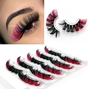 Royaomis 3d Colored Russian Strip Lashes, 20mm D Curl Lash Strips, Fluffy Eyelashes Mink, Natural False Lashes Mink, Natural Wispies, Wispy Fake Lashes, Faux Mink Eyelashes Natural Look (Pink)