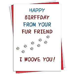 Ikassong Funny Birthday Card from Dog 5.3 x 7.6 with 2 Envelopes for Men Women Dog Lover Owner Bday Naughty