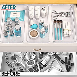 9 Pack Large Clear Plastic Drawer Organizers Set, Desk drwer organizers Bathroom Organizer Vanity Trays Dividers, Non Slip Storage Bins Organizers Divider Container for Dresser Makeup Kitchen Office
