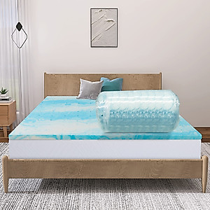 Vyfipt 4 Inch Mattress Topper Cal King, Gel Infused Memory Foam Mattress Topper, Ventilated Design, CertiPUR-US Certified, Blue