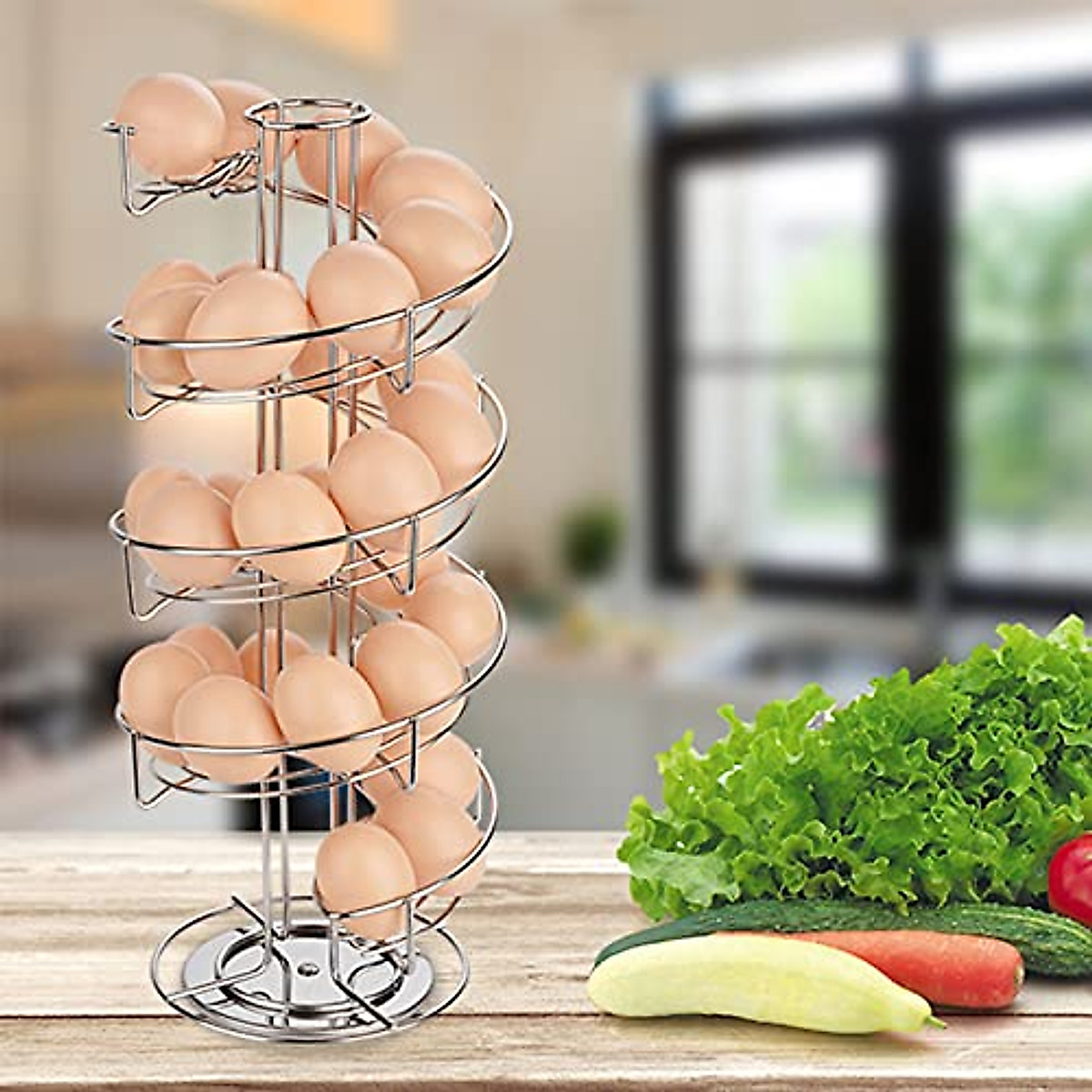 4-Layer Egg Holder Display Rack with Spiral Design, Large Capacity Up to 25 Eggs, 360 Degree Rotating Egg Storage Rack- Black