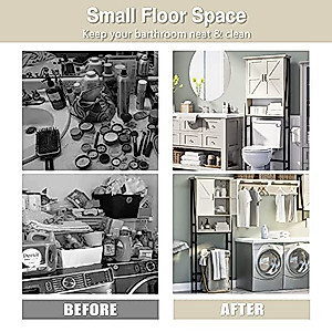 MXARLTR Over The Toilet Storage Cabinet, Over Toilet Bathroom Organizer, Above Toilet Storage Cabinet with Barn Doors Behind Toilet Bathroom Organizer Over-The-Toilet Cabinet (Cream White)