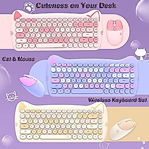 Attoe Wireless Mouse and Keyboard, Cute Cat Keyboard Mouse Combo for Girl Gift,2.4G Cordless Computer Mice with USB Receiver for Laptop PC MAC (Cherry Blossom Pink)…