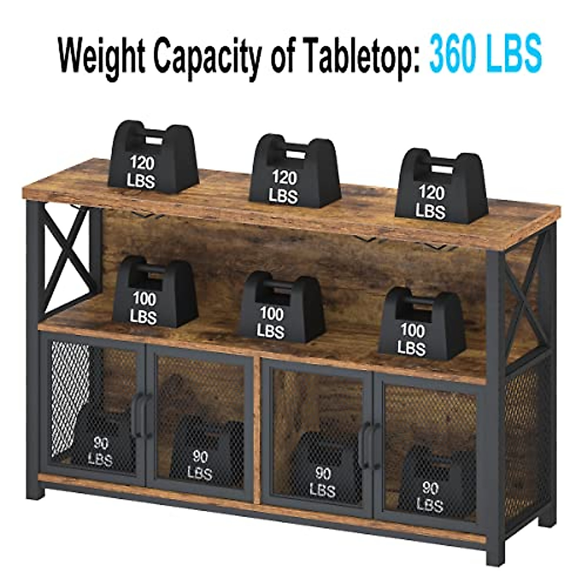 LVB Industrial Coffee Bar Cabinet, Farmhouse Wine Bar Cabinet for Liquor and Glasses, Metal Wood Sideboard Buffet Liquor Cabinet and Wine Rack with Storage for Home Dining Kitchen, Rustic Brown, 47 In