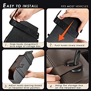 Back of Car Seat Organizer, Trunk Organizer for Car with 2 Drink Cup Holder, Cell Phone Holders, Hooks and Tissue Box, Vehicle Multifunctional Storage Box for Kids and Adults Travel (Brown)