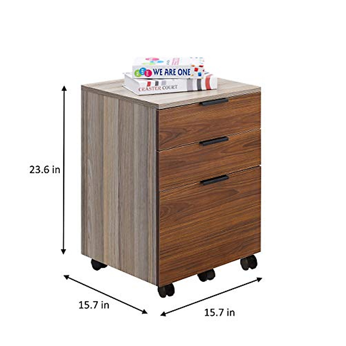 JJS 3 Drawer Rolling Wood File Cabinet with Locking Wheels, Home Office Portable Vertical Mobile Wooden Storage Filing Cabinet for Letter Size, Brown
