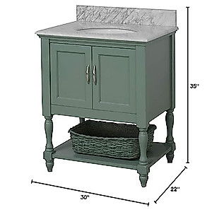 Beverly 30-inch Bathroom Vanity (Carrara/Sage Green): Includes Sage Green Cabinet with Authentic Italian Carrara Marble Countertop and White Ceramic Sink