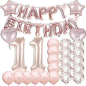 Sweet 11th Birthday Decorations Party Supplies,Rose Gold Number 11 Balloons,11th Foil Mylar Balloons Latex Balloon Decoration,Great 11th Birthday Gifts for Girls,Women,Men,Photo Props