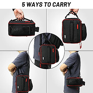 MIER Expandable Lunch Bag Insulated Lunch Box for Men Boys Teens to Work School Travel, Multiple Pockets Portable Lunchbox Bags with Shoulder Strap (Black/Red)