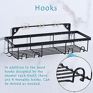 Yueranhu 4-Pack Shower Caddy bathroom wall organizer, Adhesive Bathroom shelf with hooks, No Drilling Soap Shampoo Holder Shower Shelf, Bathroom Accessories, Kitchen Shelf Rack, Black