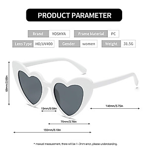 YOSHYA Clout Goggle Heart Sunglasses Vintage Cat Eye Mod Style Retro Kurt Cobain Glasses (White Grey)