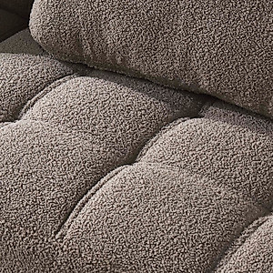 Convertible Futon Teddy Sofa Bed with Pillow, Single Chair Futon Small Sofas, 35.5inch Armless Folding Couch Loveseat Sleeper Sofa for Apartment Living Room Bedroom (Taupe)