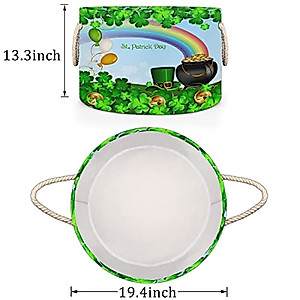 St Patrick's Day Rainbow Large Round Baskets for Storage Laundry Baskets with Handles Blanket Storage Basket for Bathroom Shelves Bins for Organizing Nursery Hamper Girl Boy