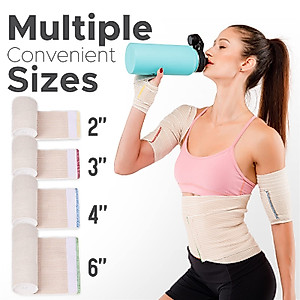 Premium Elastic Bandage Wrap (4" Wide, 12 Pack) - Made of USA Grown Organic Cotton - Hook & Loop Fasteners at Both Ends - GT Latex Free Hypoallergenic Compression Roll for Sprains & Injuries