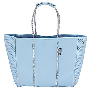 QOGiR Neoprene Multipurpose Beach Bag Tote with Inner Zipper Pocket (Light Blue, Large)